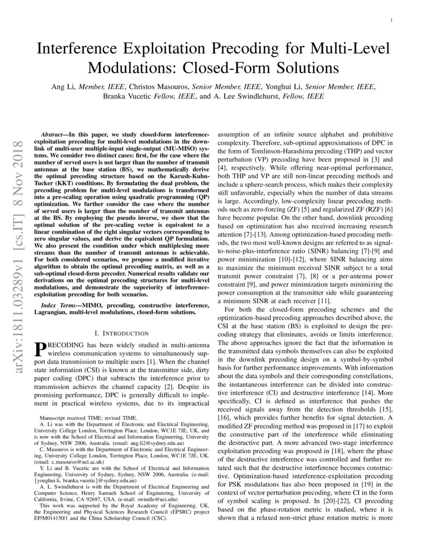 Interference Exploitation Precoding For Multi Level Modulations Closed Form Solutions Deepai