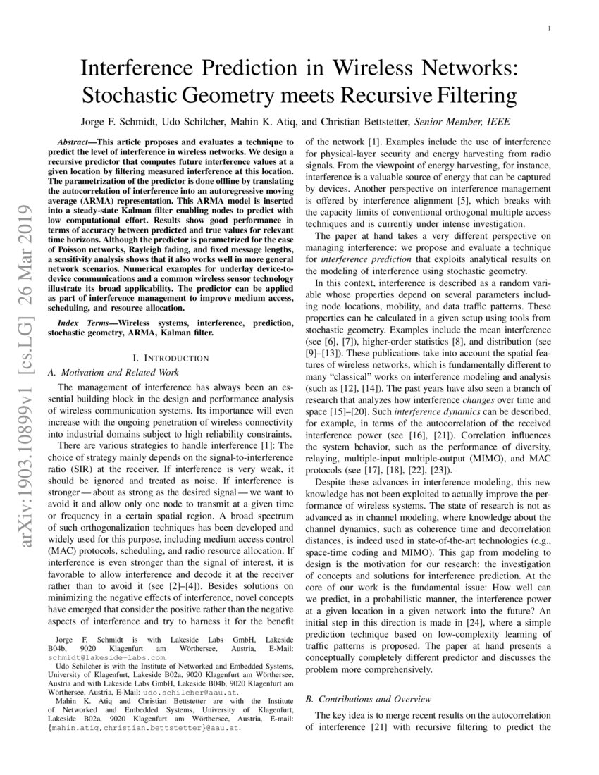 Interference Prediction In Wireless Networks Stochastic Geometry Meets