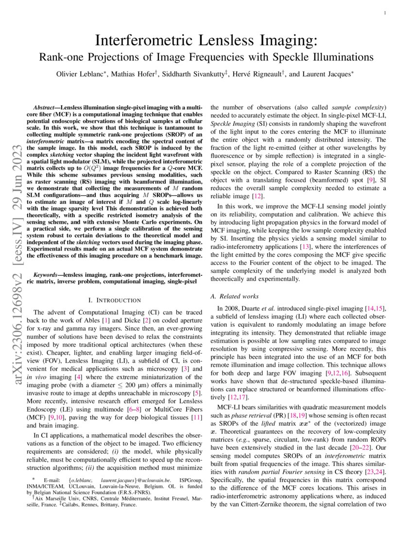 Interferometric lensless imaging: rank-one projections of image ...