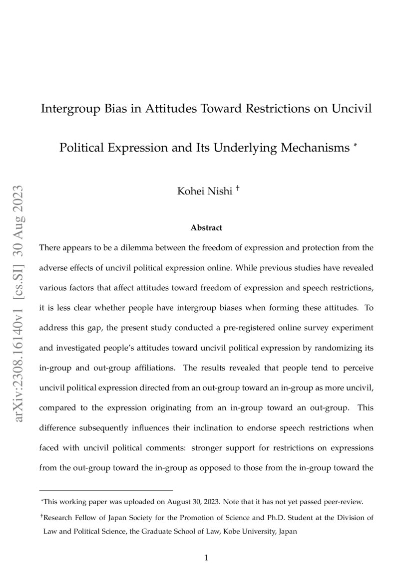 Intergroup Bias in Attitudes Toward Restrictions on Uncivil Political Expression and Its ...