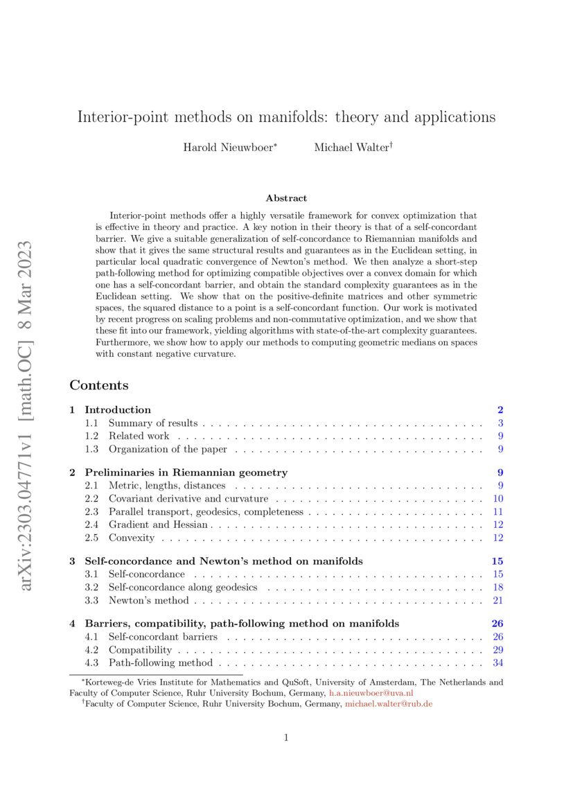Interior-point methods on manifolds: theory and applications | DeepAI