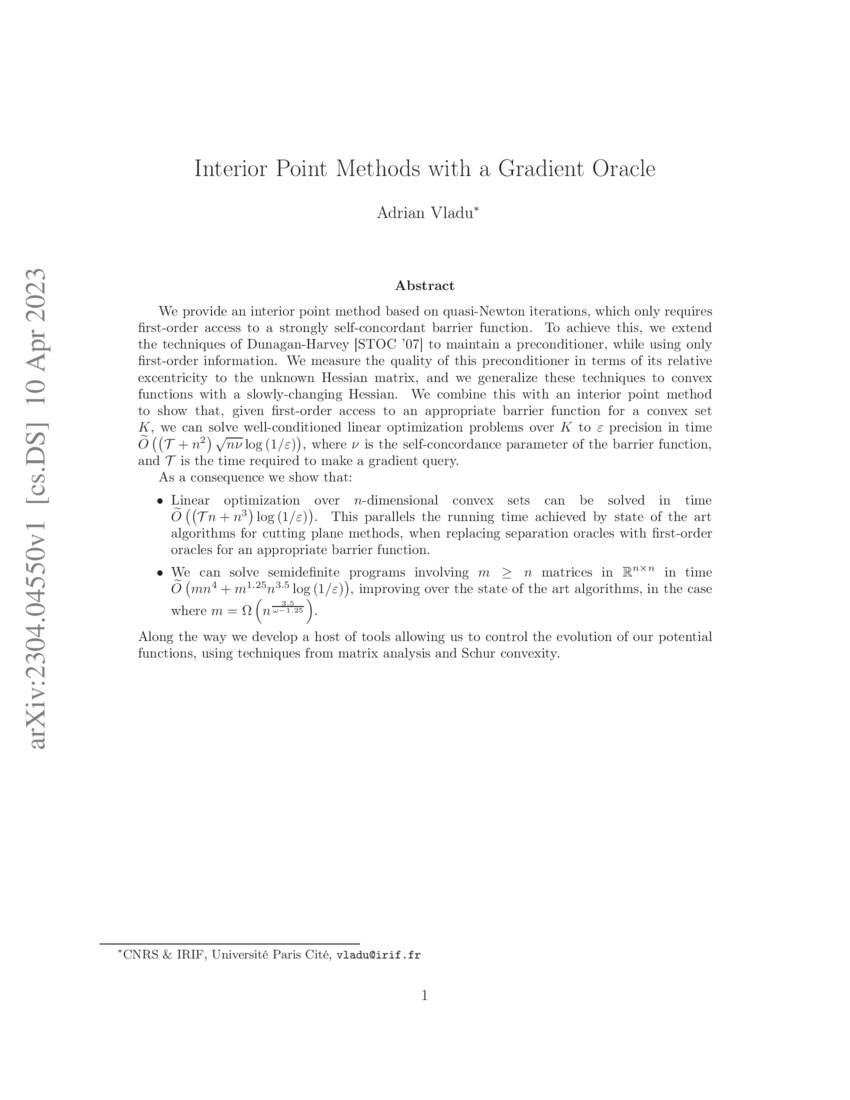 Interior Point Methods With A Gradient Oracle Deepai 9503