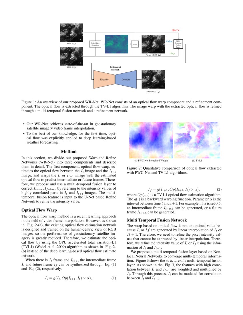 Intermediate and Future Frame Prediction of Geostationary Satellite Imagery With Warp and Refine ...