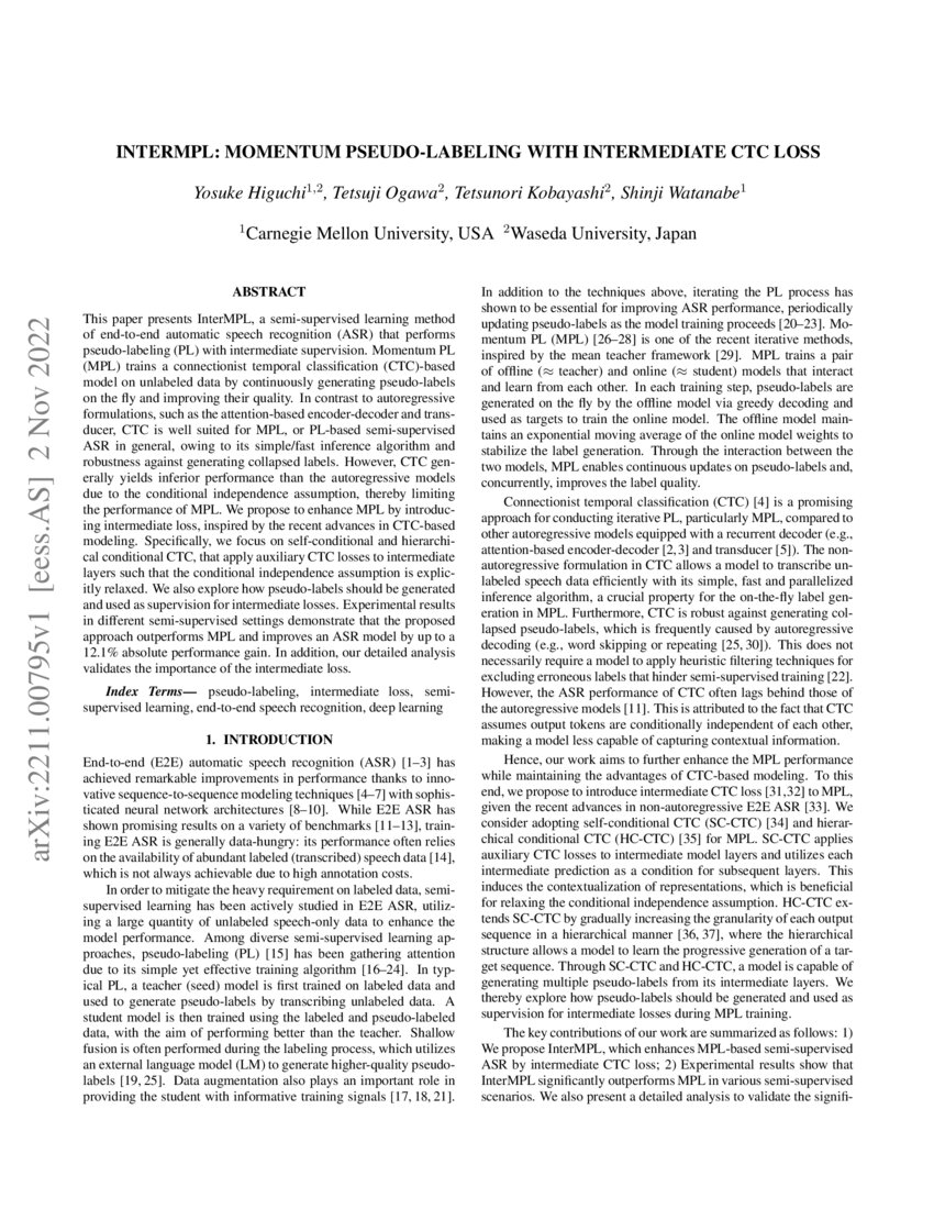 Intermpl Momentum Pseudo Labeling With Intermediate Ctc Loss Deepai