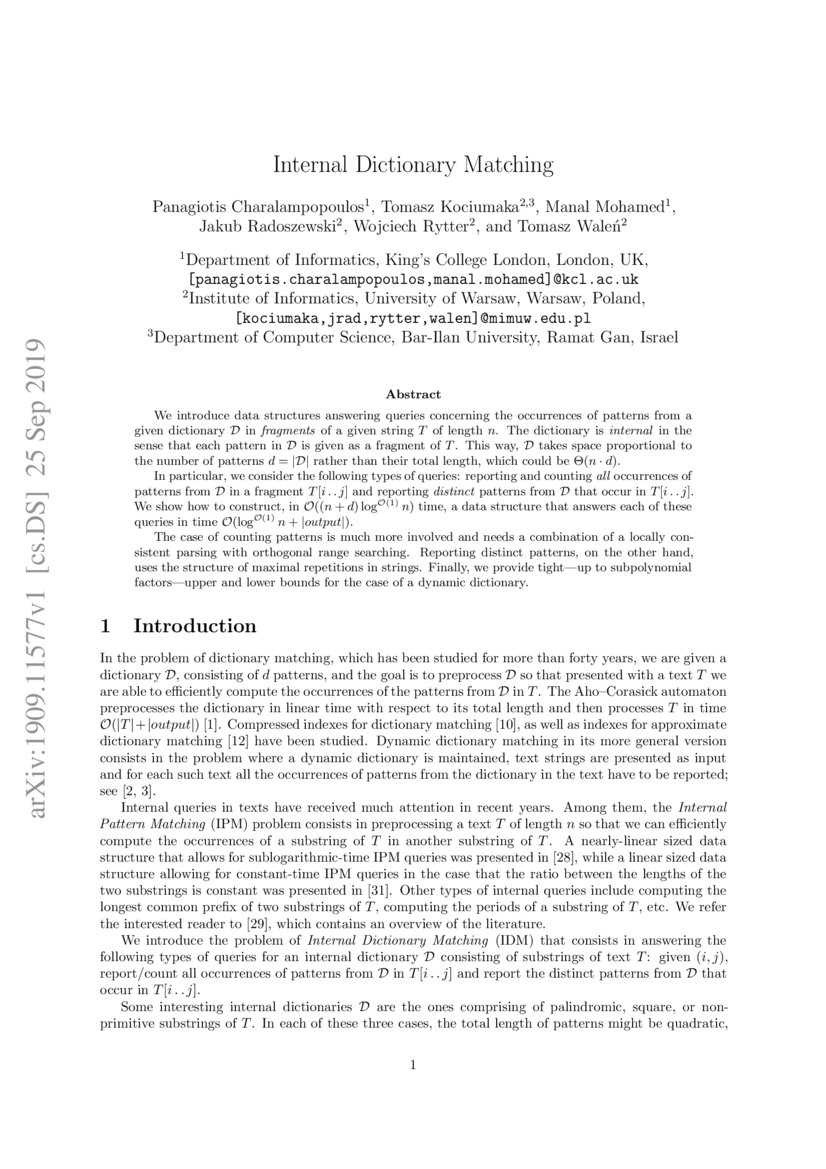Internal Dictionary Matching | DeepAI
