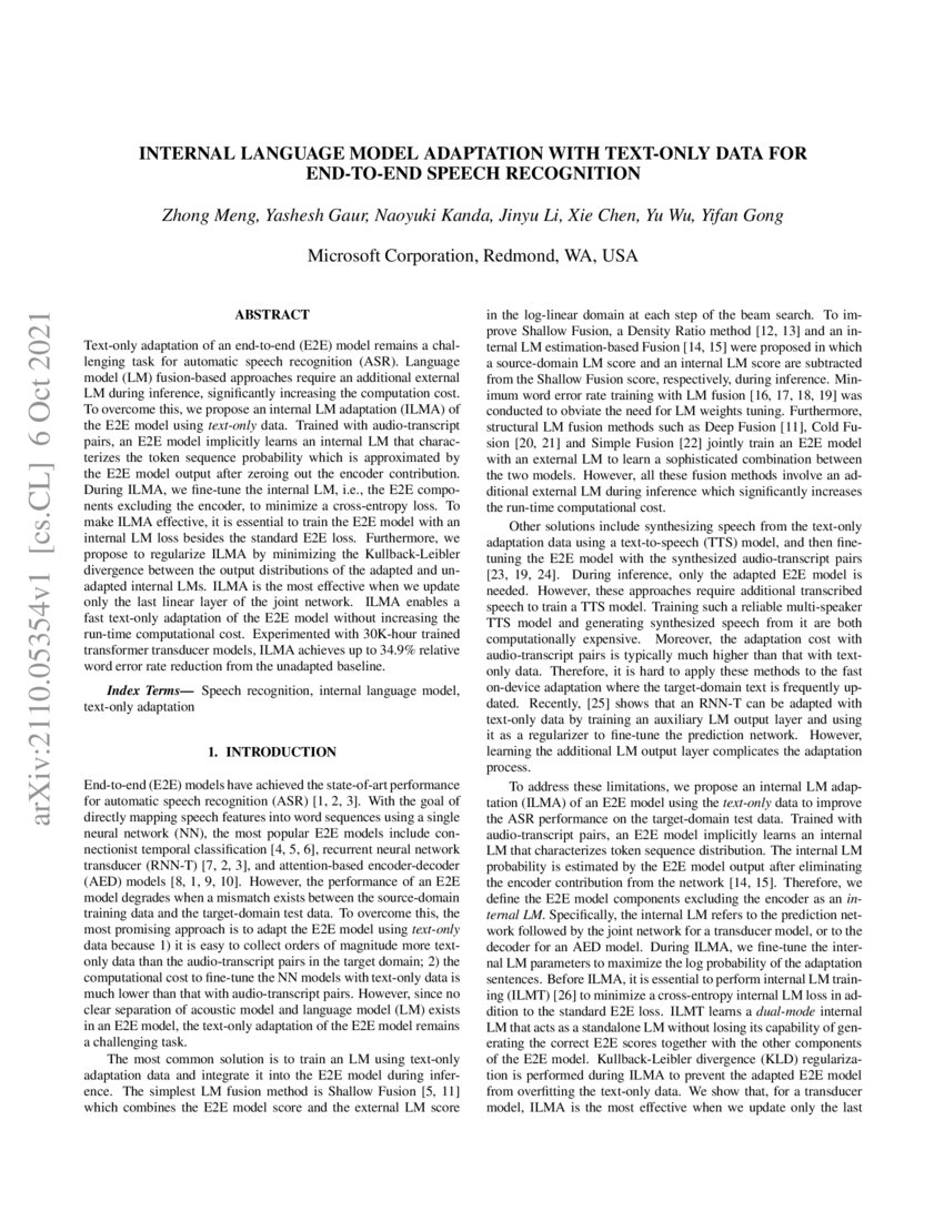 Internal Language Model Adaptation with Text-Only Data for End-to-End Speech Recognition | DeepAI