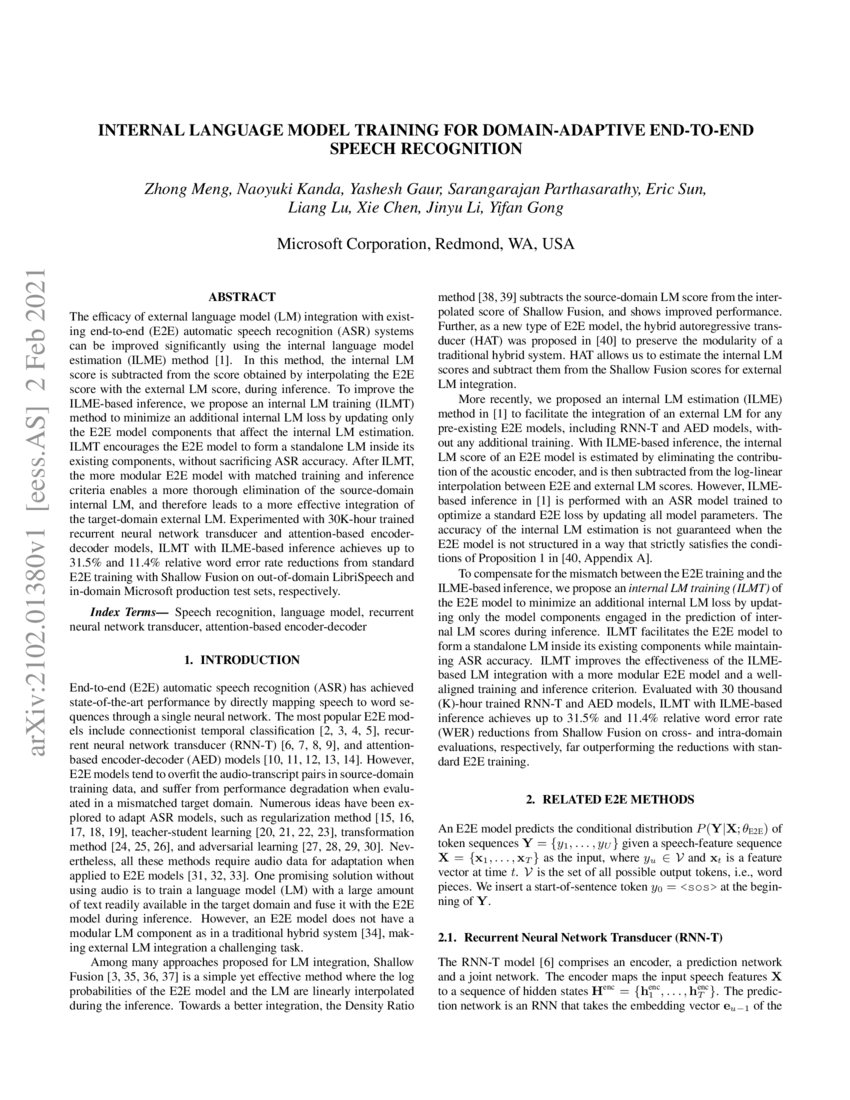Internal Language Model Training for Domain-Adaptive End-to-End Speech Recognition | DeepAI