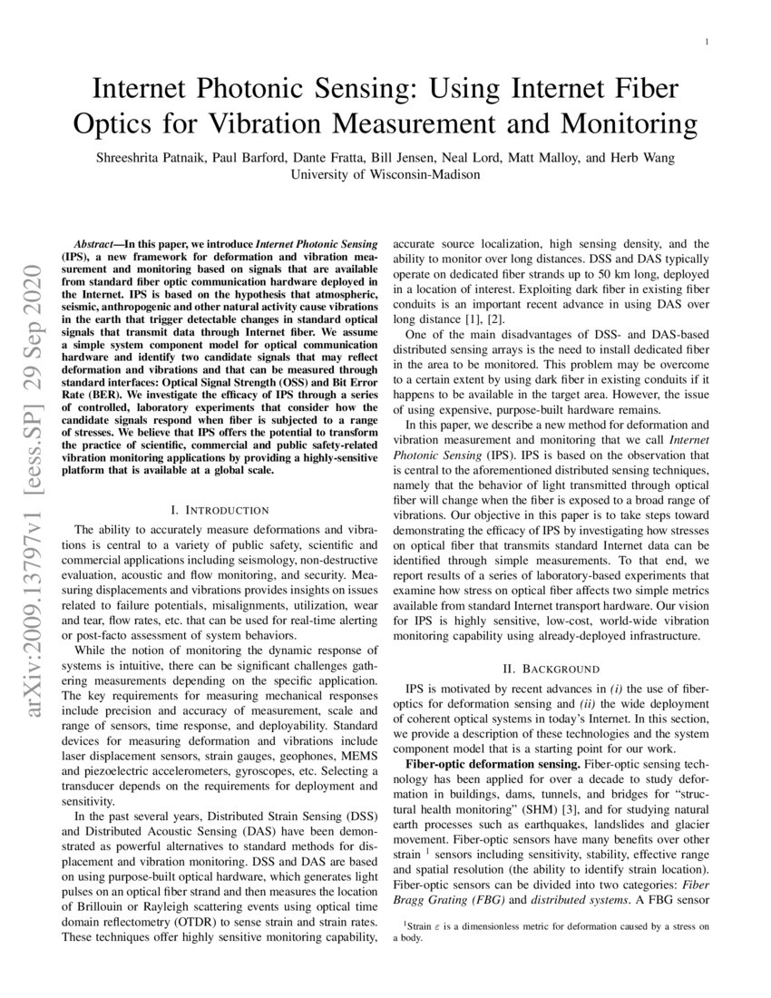 Internet Photonic Sensing: Using Internet Fiber Optics for Vibration ...