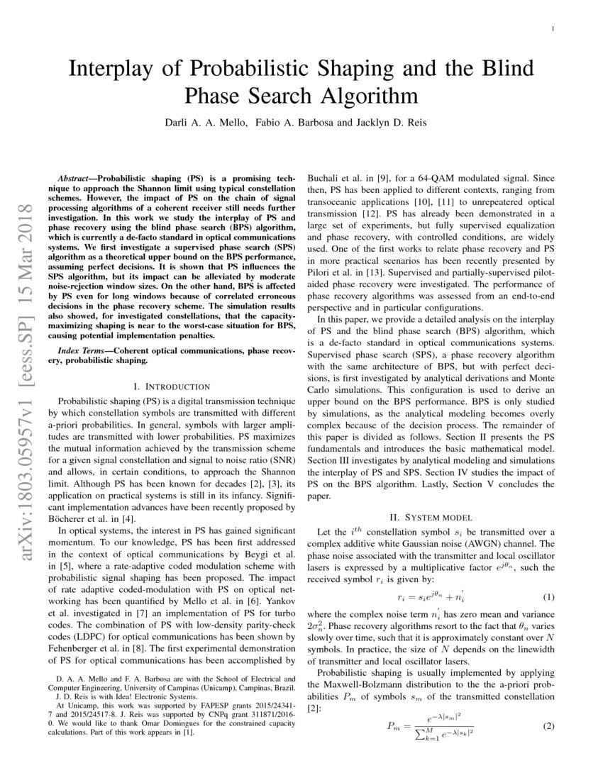 Interplay of Probabilistic Shaping and the Blind Phase Search Algorithm | DeepAI