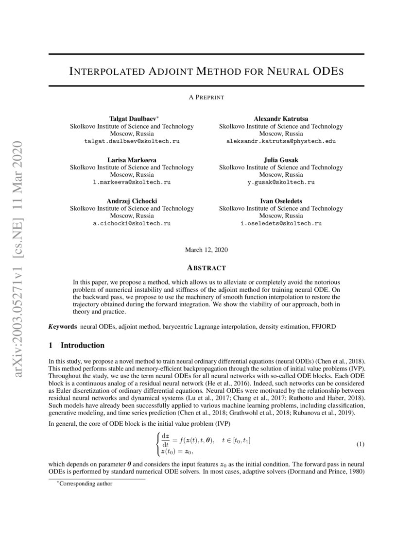 Interpolated Adjoint Method for Neural ODEs | DeepAI