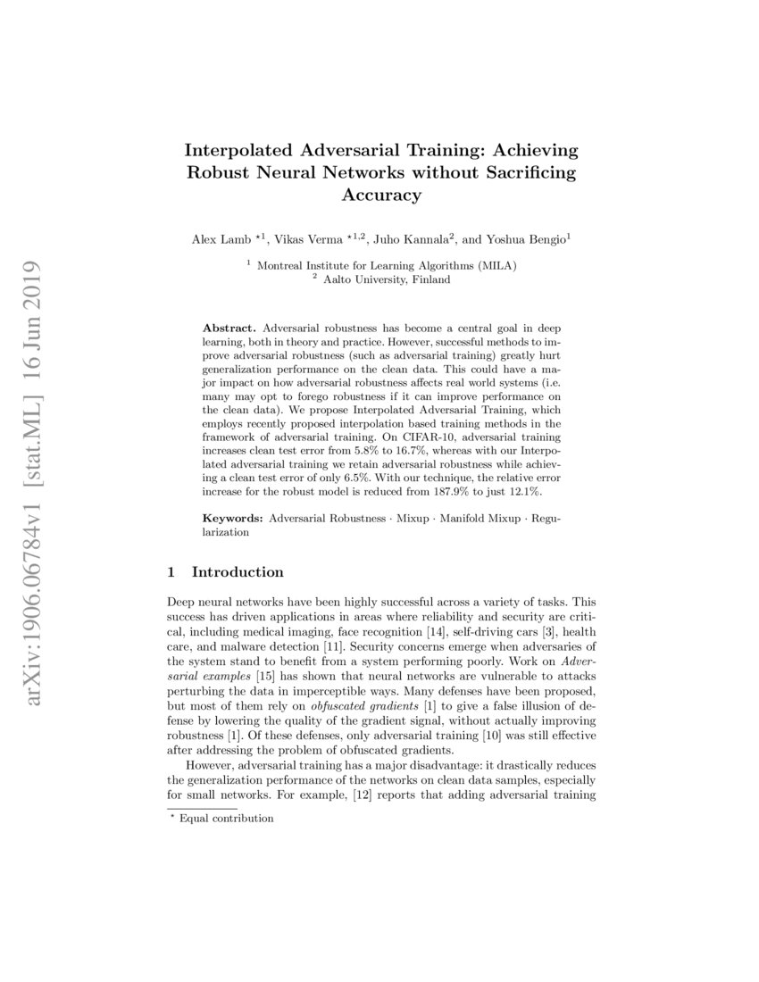 Interpolated Adversarial Training Achieving Robust Neural Networks