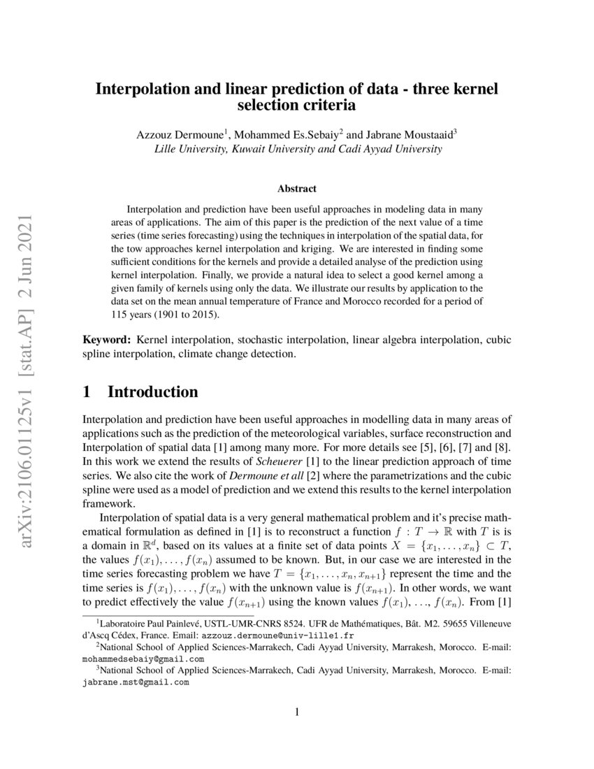Interpolation And Linear Prediction Of Data Three Kernel Selection