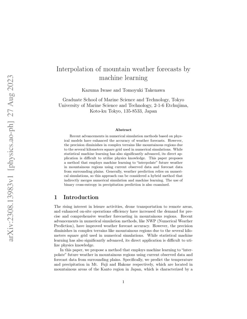 Interpolation of mountain weather forecasts by machine learning | DeepAI