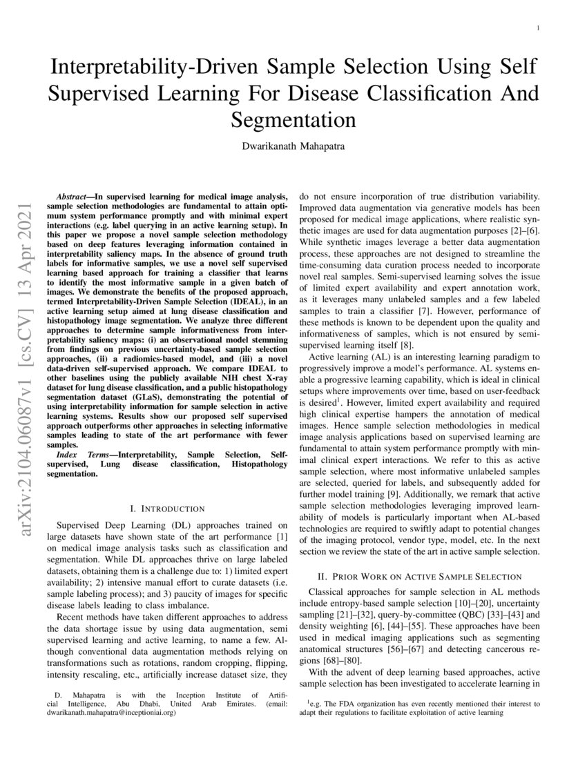 Interpretability-Driven Sample Selection Using Self Supervised Learning For Disease ...
