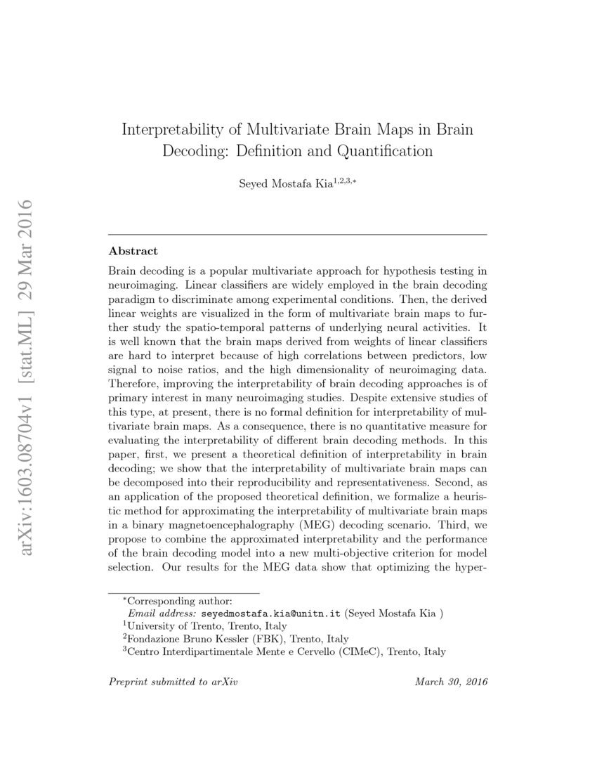 Interpretability of Multivariate Brain Maps in Brain Decoding ...