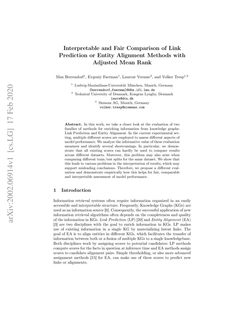 Interpretable and Fair Comparison of Link Prediction or Entity ...