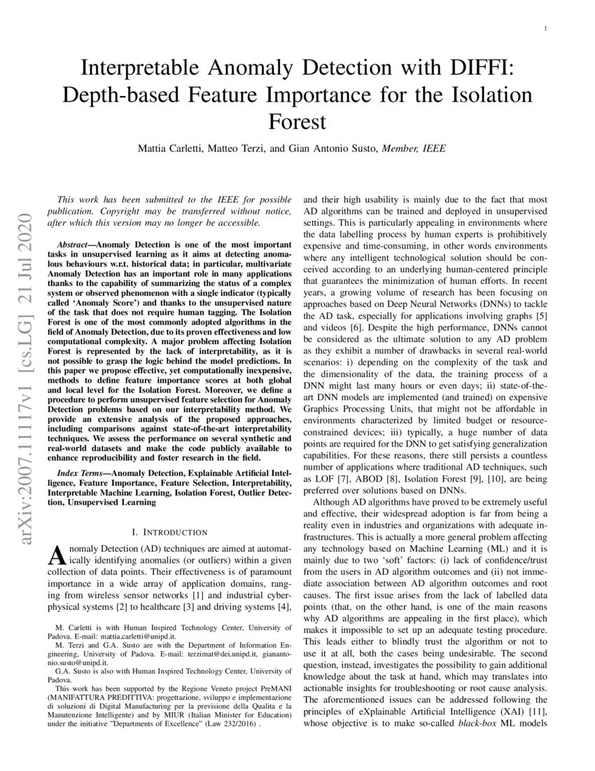 Interpretable Anomaly Detection With Diffi Depth Based Feature