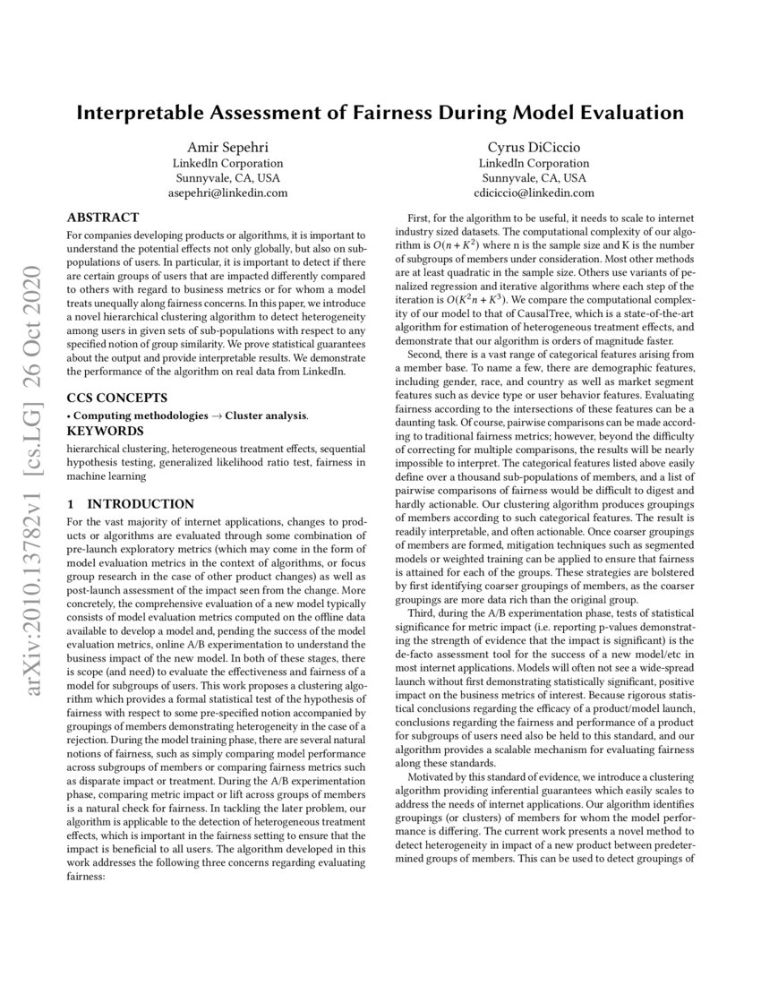Interpretable Assessment of Fairness During Model Evaluation | DeepAI