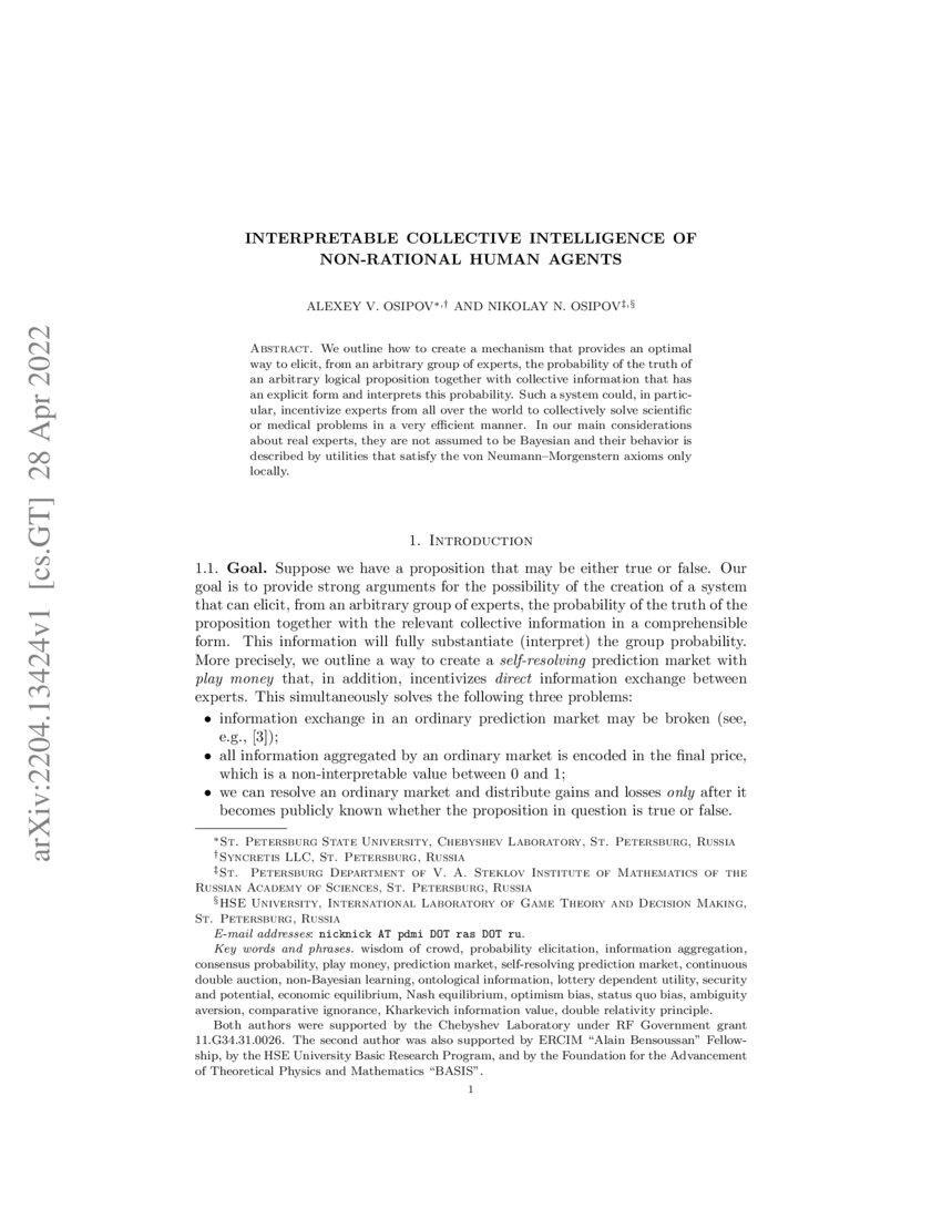 Interpretable collective intelligence of non-rational human agents | DeepAI