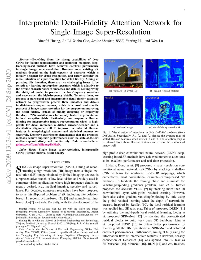Interpretable Detail-Fidelity Attention Network for Single Image Super-Resolution | DeepAI