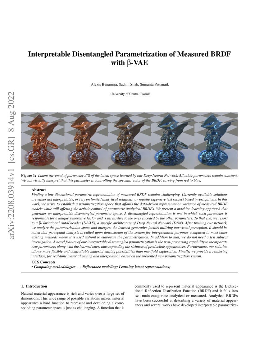 Interpretable Disentangled Parametrization of Measured BRDF with β-VAE ...
