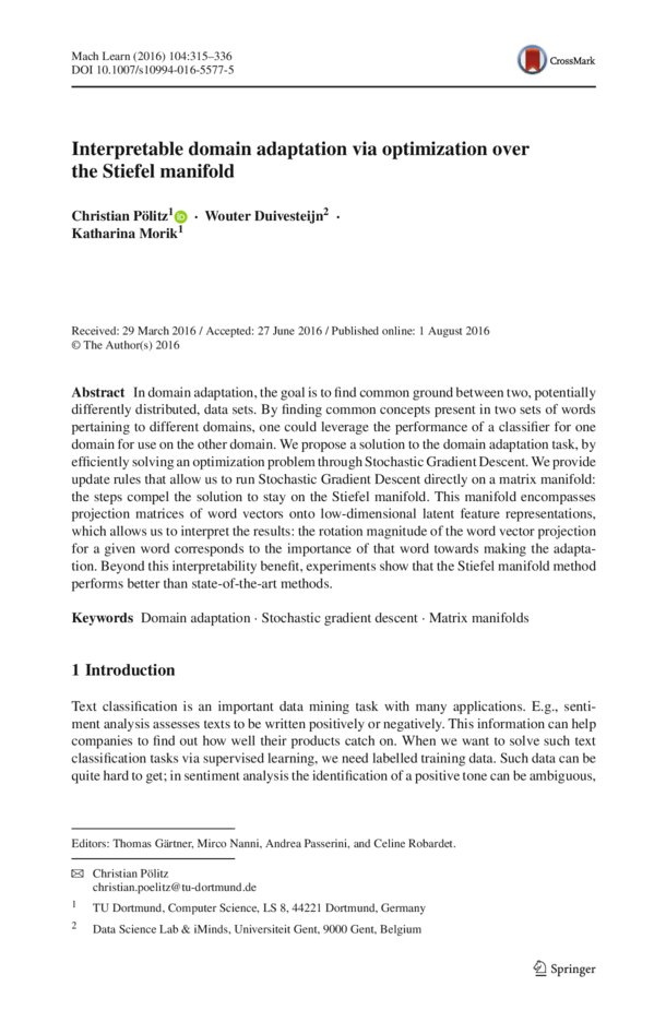 Interpretable Domain Adaptation via Optimization over the Stiefel ...