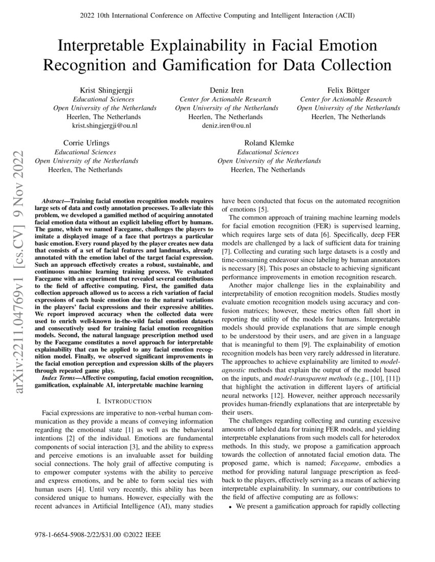 Interpretable Explainability In Facial Emotion Recognition And Gamification For Data Collection