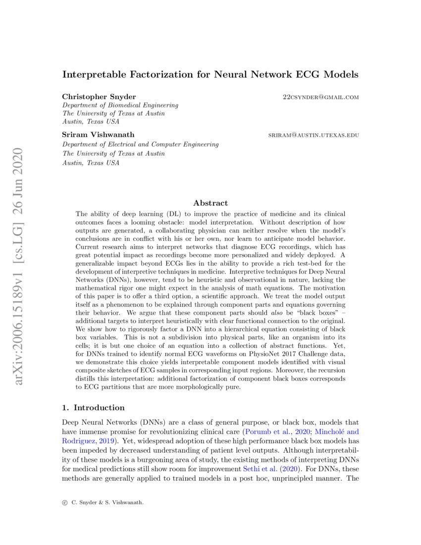 Interpretable Factorization for Neural Network ECG Models | DeepAI