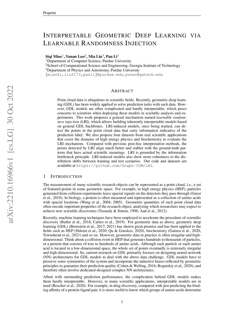 Interpretable Geometric Deep Learning Via Learnable Randomness Injection Deepai 