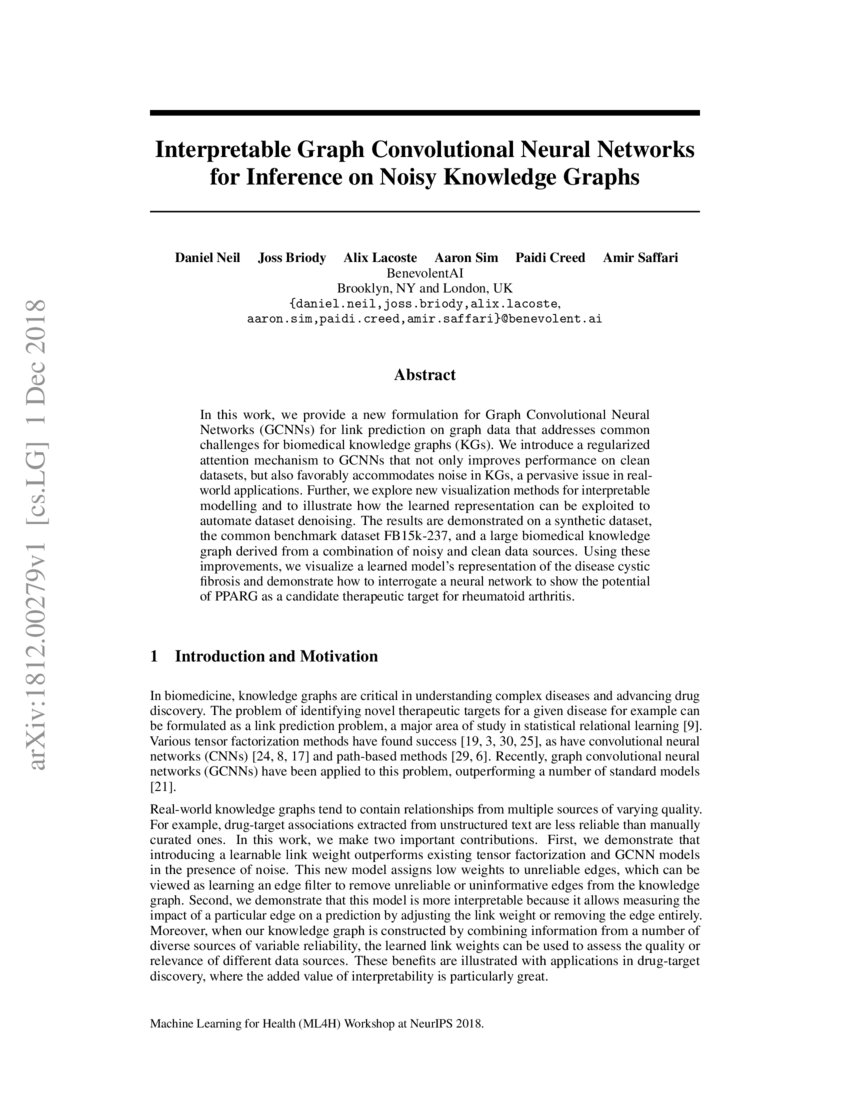 Interpretable Graph Convolutional Neural Networks For Inference On Noisy Knowledge Graphs Deepai