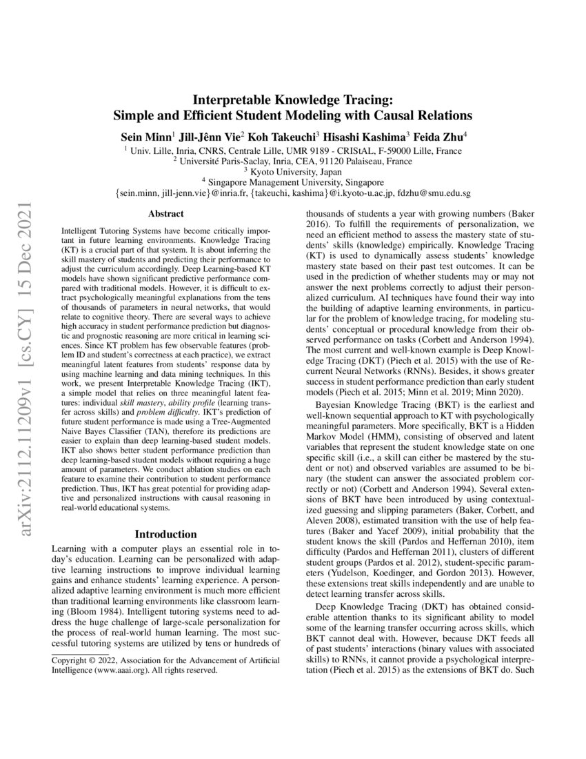 Interpretable Knowledge Tracing: Simple and Efficient Student Modeling with Causal Relations ...