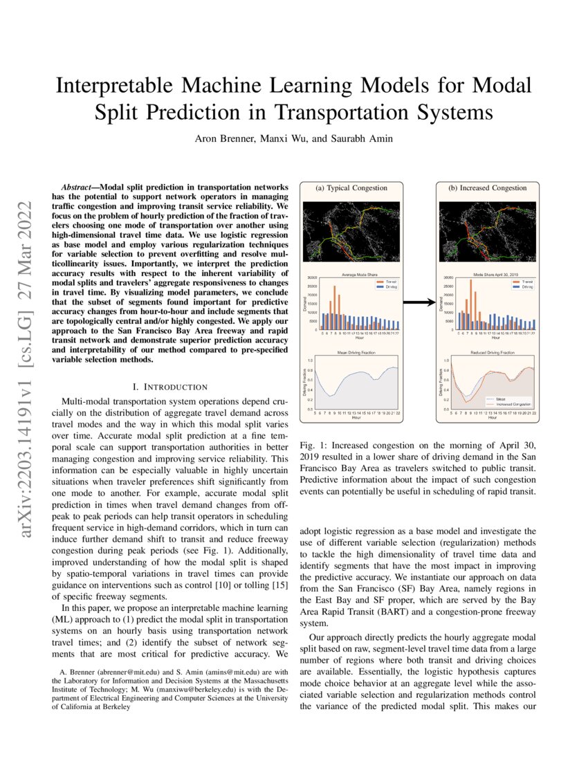 Interpretable Machine Learning Models For Modal Split Prediction In
