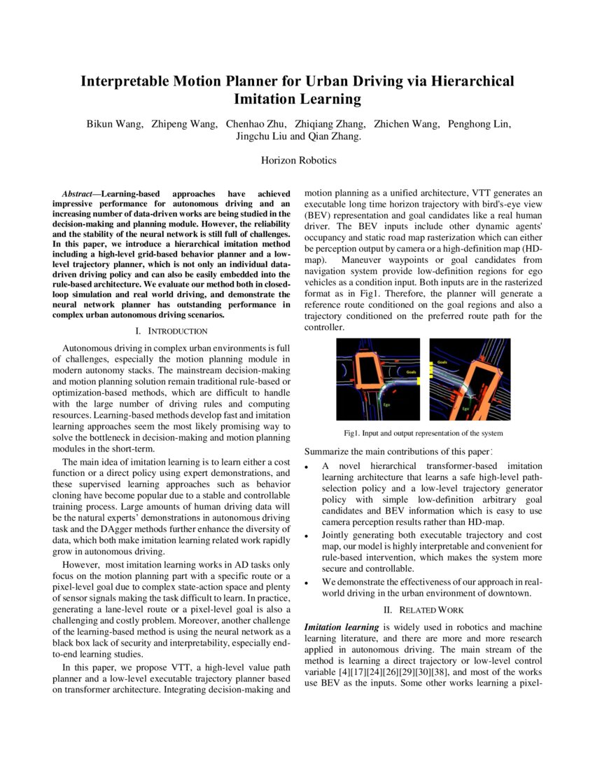 Interpretable Motion Planner for Urban Driving via Hierarchical Imitation Learning | DeepAI