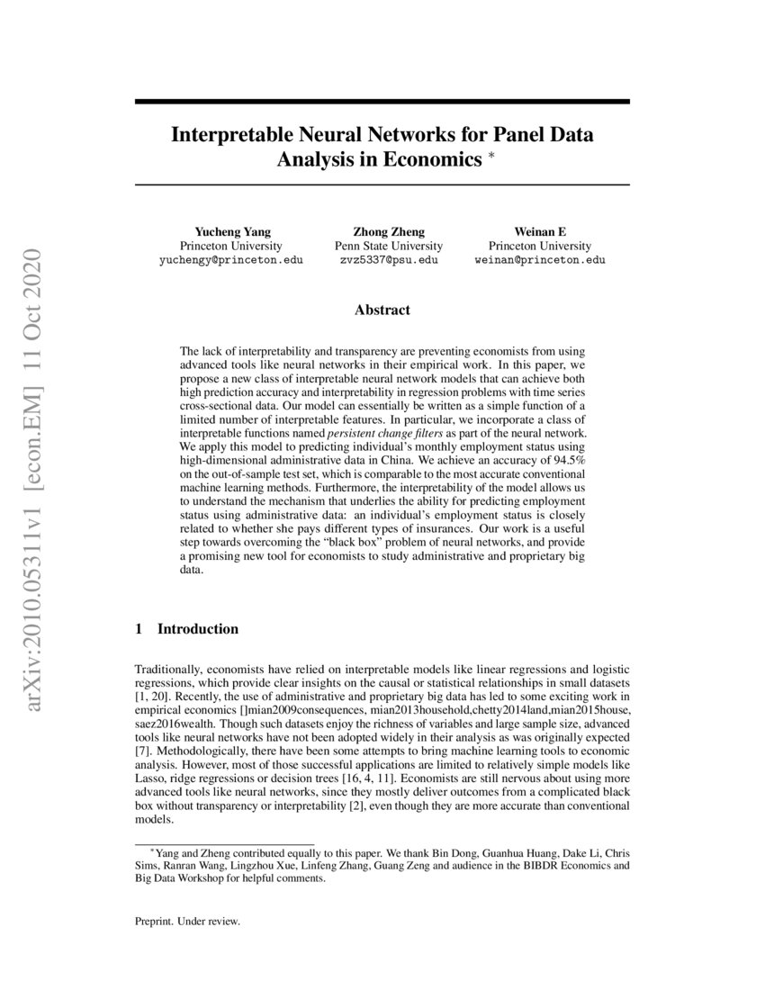 Interpretable Neural Networks for Panel Data Analysis in Economics | DeepAI