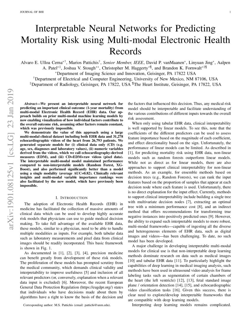 Interpretable Neural Networks for Predicting Mortality Risk using Multi-modal Electronic Health ...