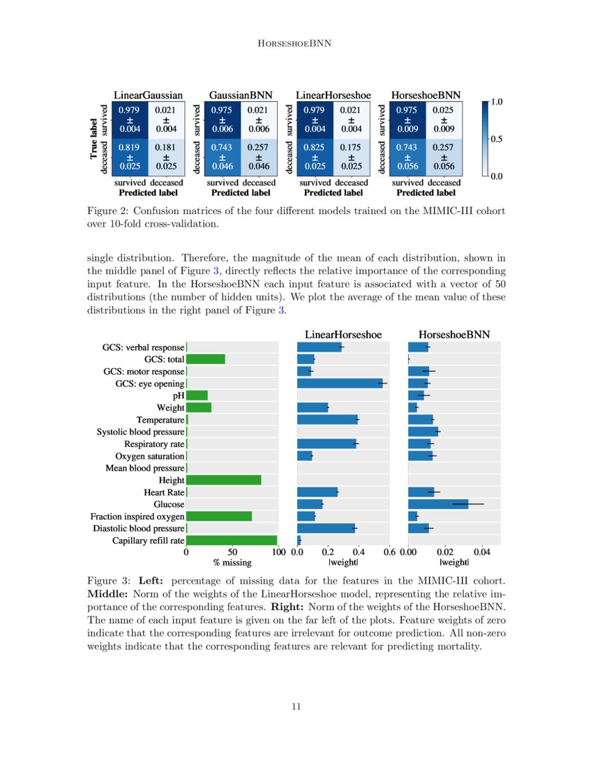 Interpretable Outcome Prediction With Sparse Bayesian Neural Networks