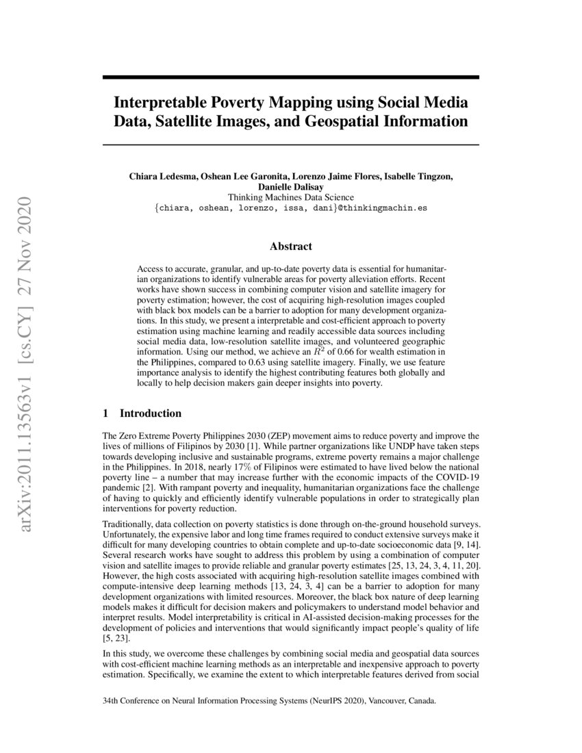 Interpretable Poverty Mapping Using Social Media Data Satellite Images And Geospatial