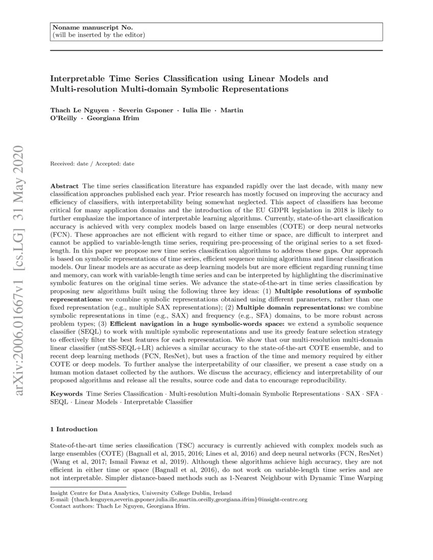 Interpretable Time Series Classification Using Linear Models And Multi Resolution Multi Domain