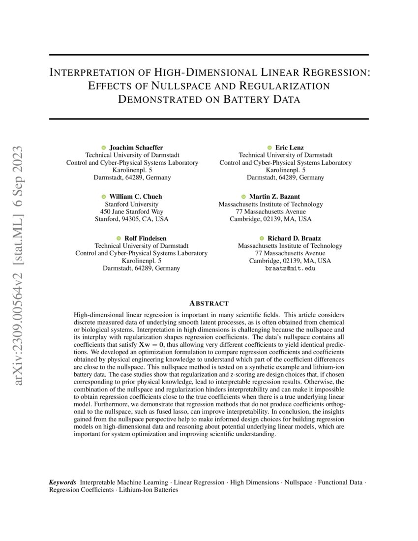 Interpretation Of High Dimensional Linear Regression Effects Of Nullspace And Regularization
