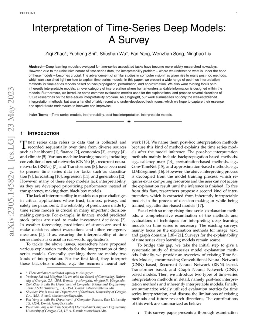 Interpretation Of Time Series Deep Models A Survey Deepai