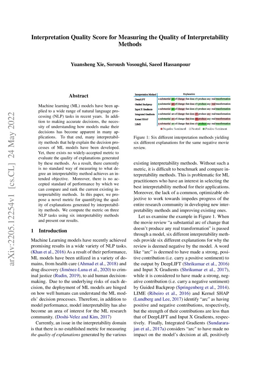 Interpretation Quality Score for Measuring the Quality of interpretability methods | DeepAI