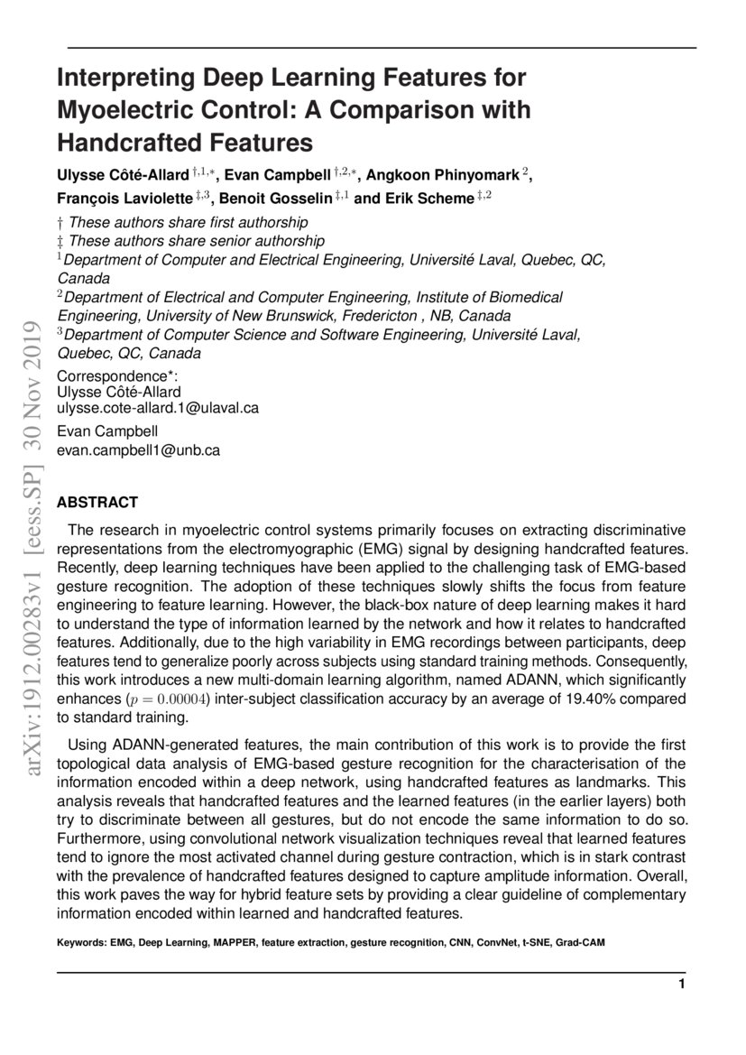 Interpreting Deep Learning Features for Myoelectric Control: A Comparison with Handcrafted ...
