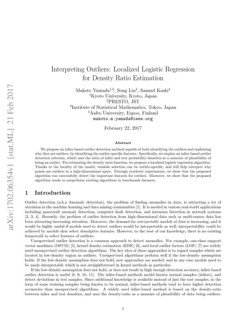 Interpreting Outliers: Localized Logistic Regression for Density Ratio Estimation | DeepAI