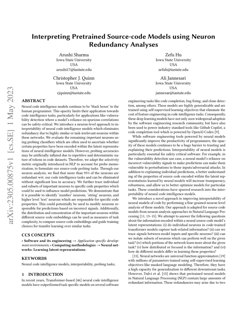 Interpreting Pretrained Source Code Models Using Neuron Redundancy Analyses Deepai 