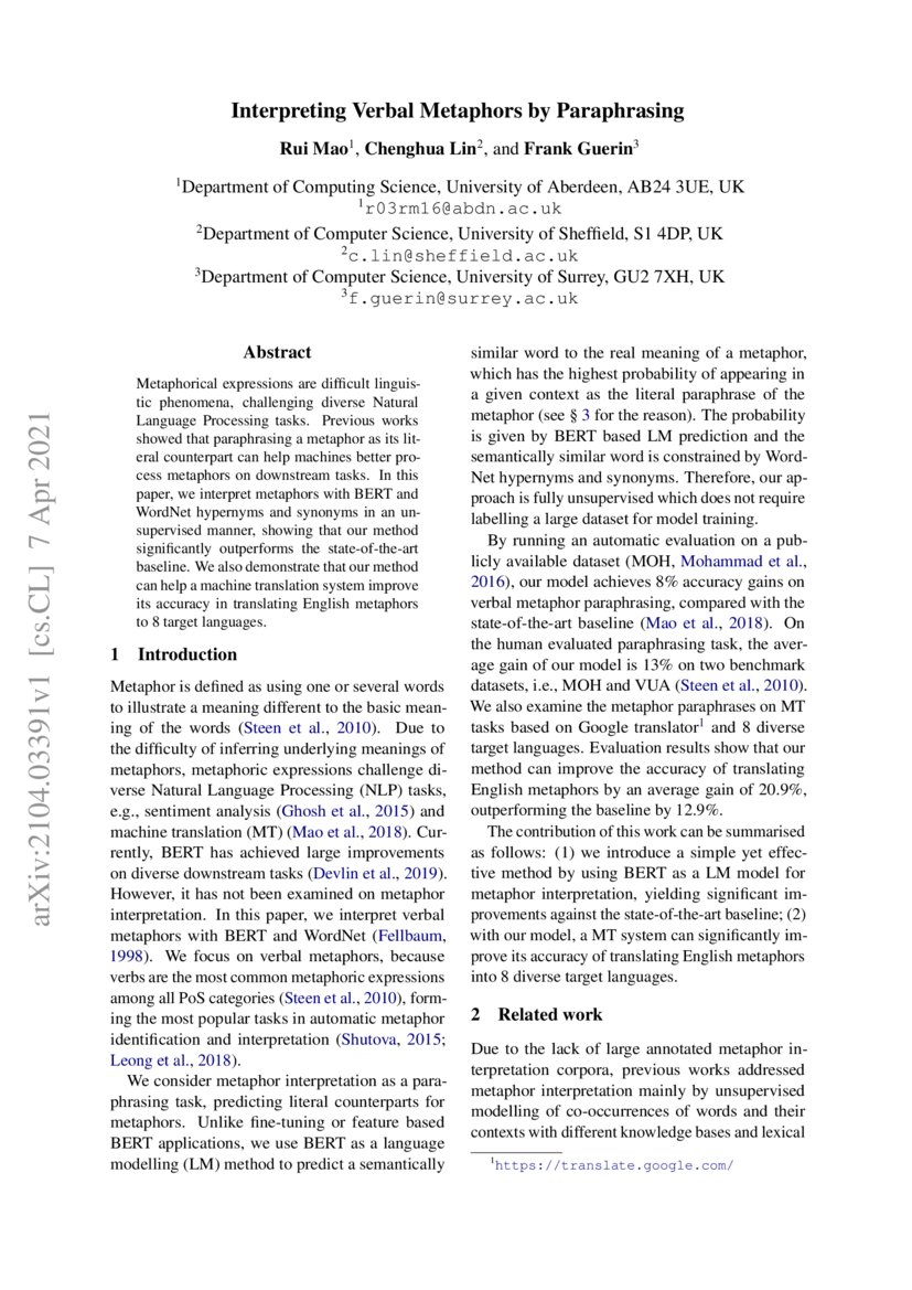 Interpreting Verbal Metaphors by Paraphrasing | DeepAI