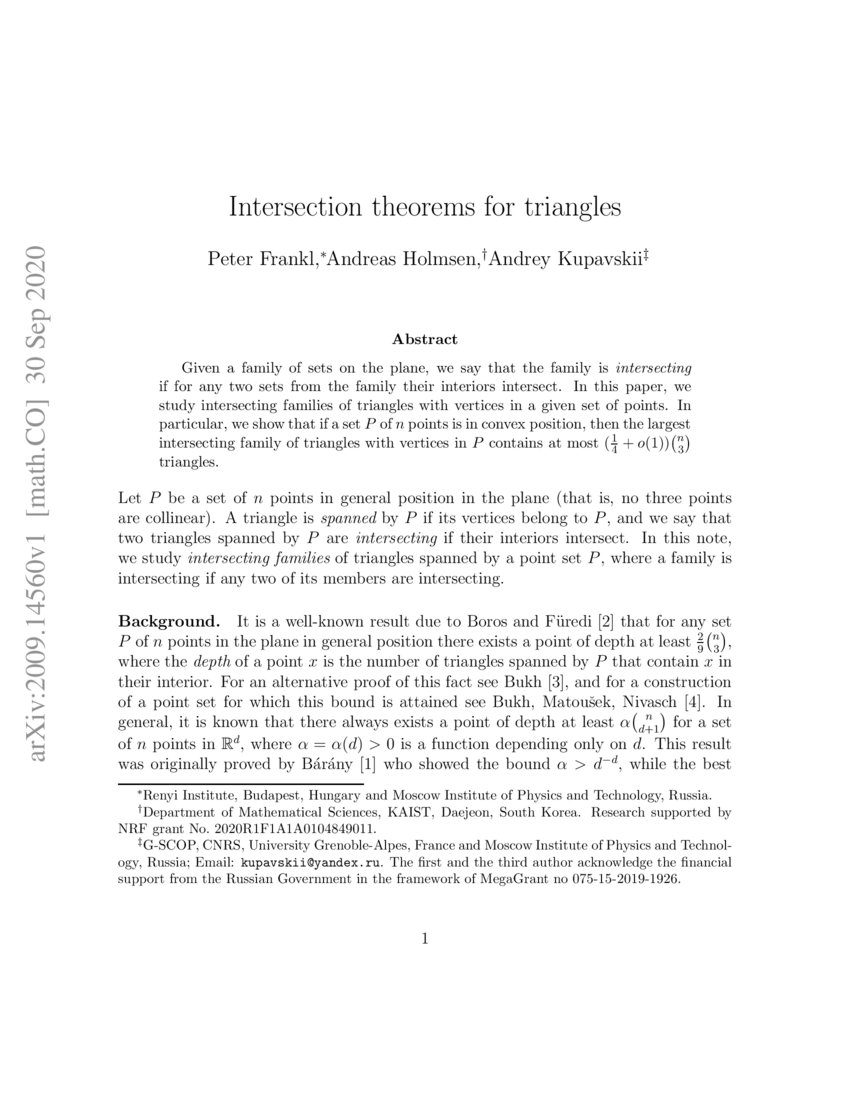 Intersection theorems for triangles | DeepAI