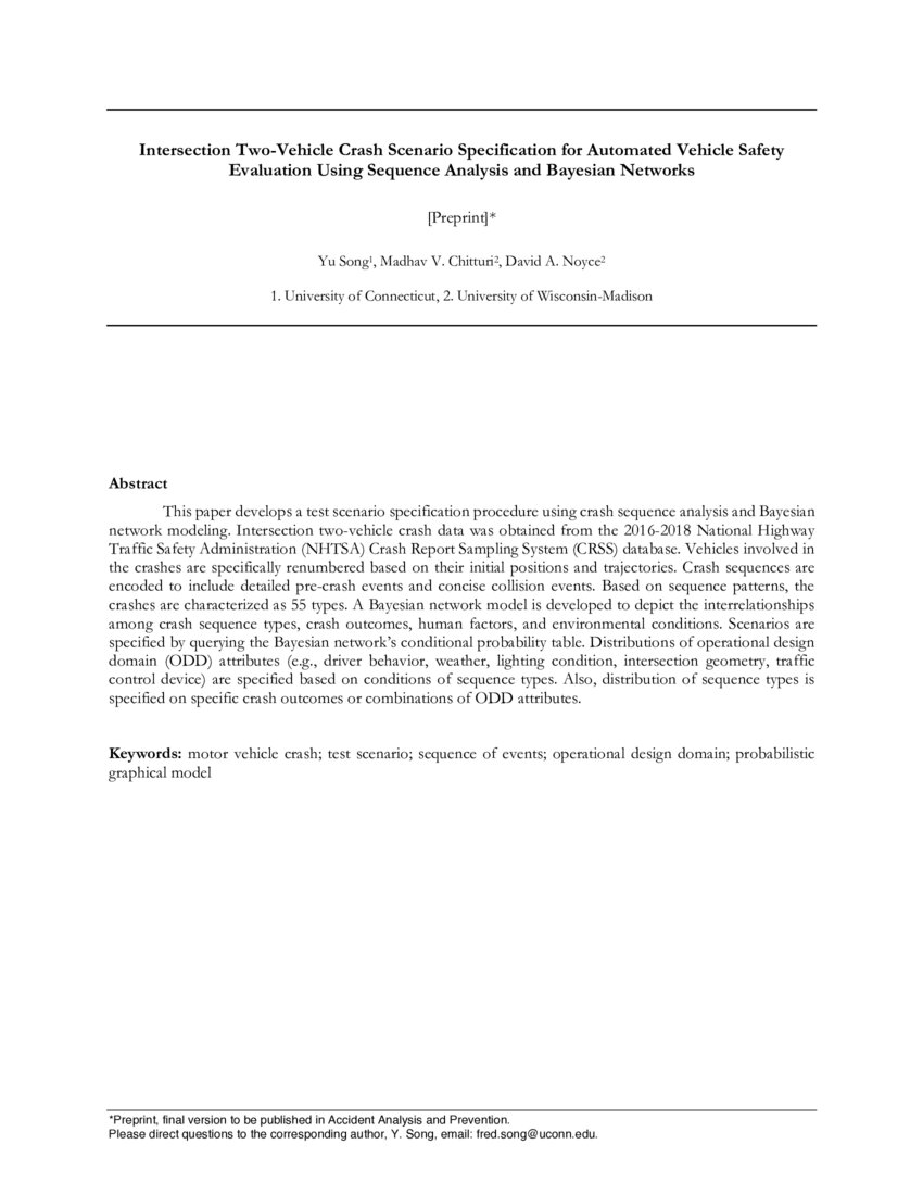 Intersection Two-Vehicle Crash Scenario Specification for Automated Vehicle Safety Evaluation ...