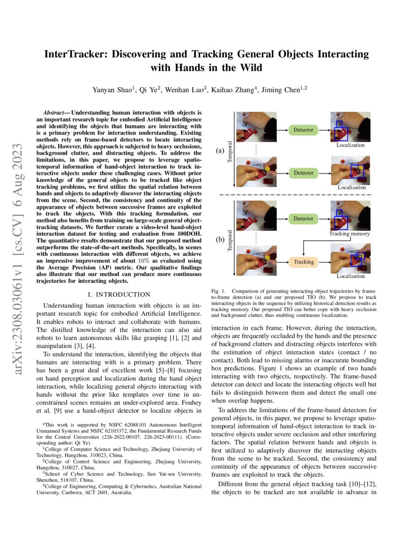 InterTracker: Discovering and Tracking General Objects Interacting with Hands in the Wild | DeepAI