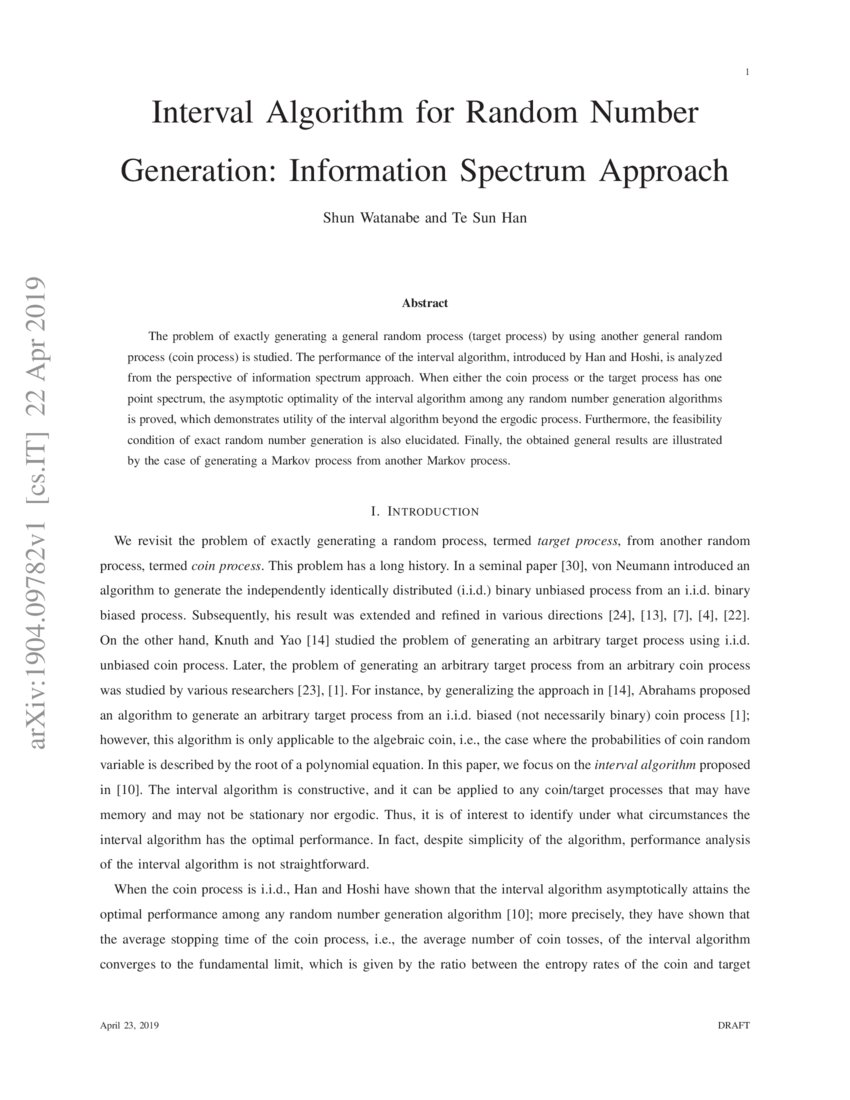 Interval Algorithm For Random Number Generation Information Spectrum Approach Deepai