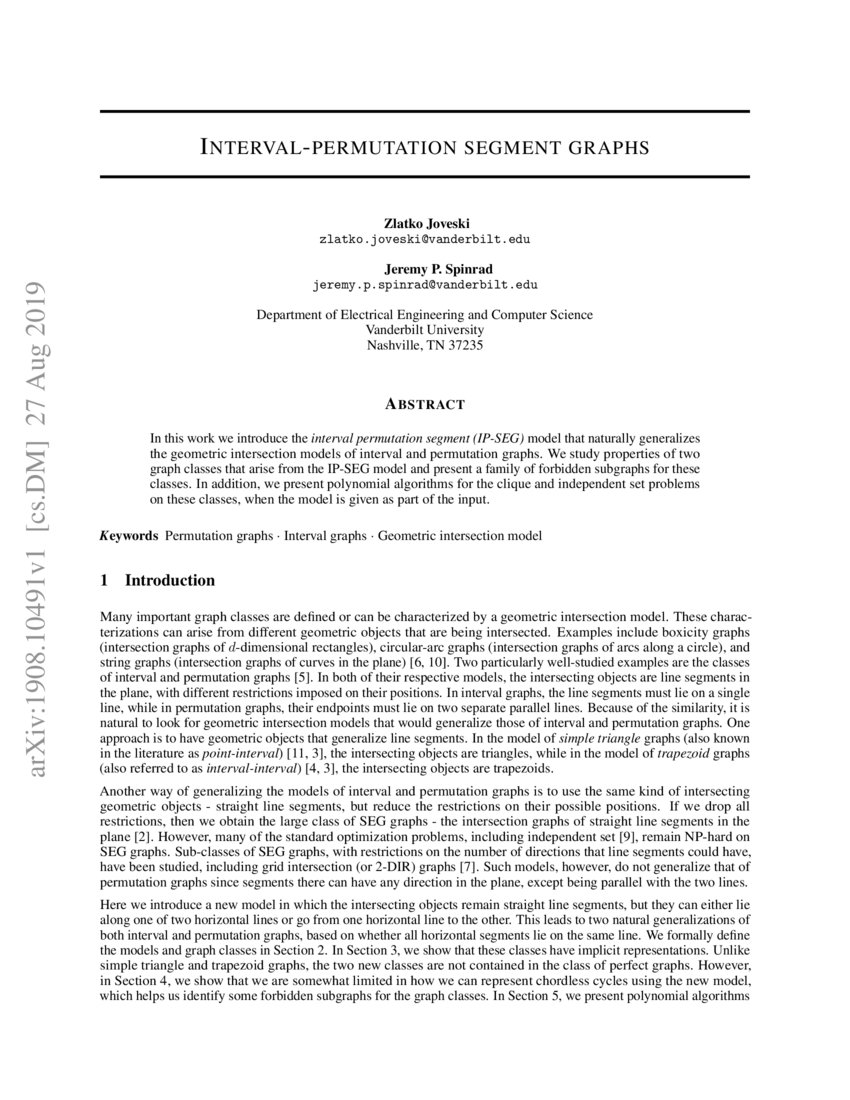 Interval-Permutation Segment Graphs | DeepAI